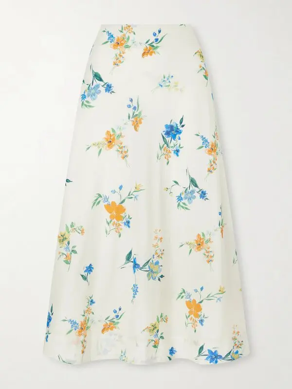 SKALL Mila Floral-print Organic Cotton Midi Skirt - Neutrals