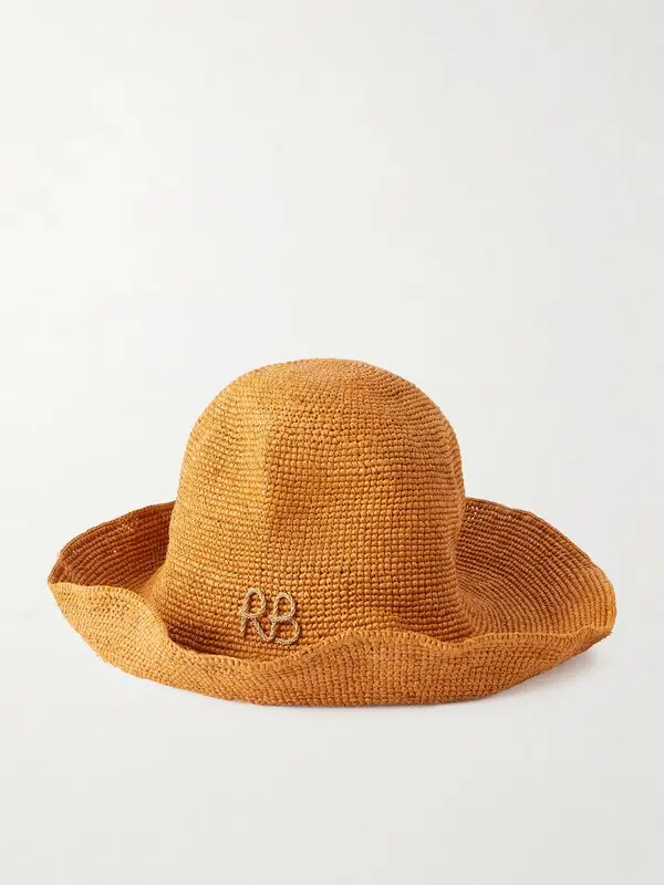 Ruslan Baginskiy Monogram Embellished Straw Bucket Hat - Neutrals