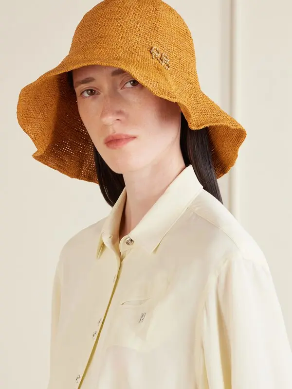 Ruslan Baginskiy Monogram Embellished Straw Bucket Hat - Neutrals