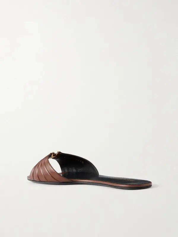 Saint Laurent Babylone Embellished Glossed-leather Slides - Brown