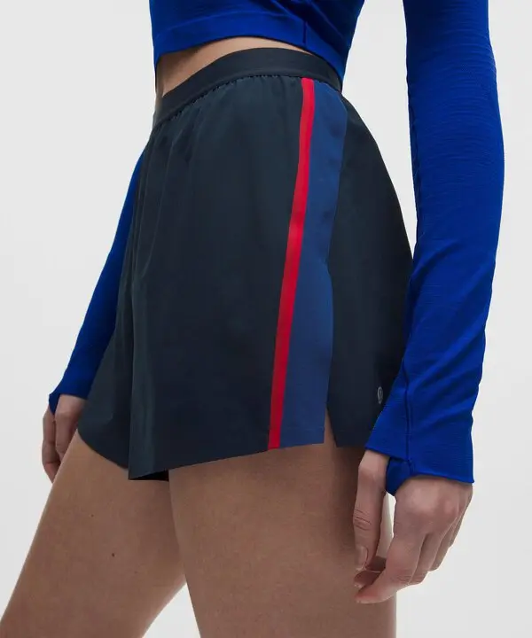 Lululemon High-rise Split Short 3 Running Shorts - True Navy/clubhouse Blue/oxford Red