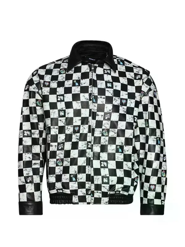 NAHMIAS Checkerboard Print Leather Jacket