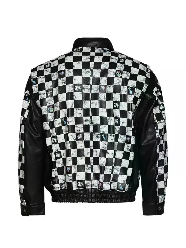 NAHMIAS Checkerboard Print Leather Jacket
