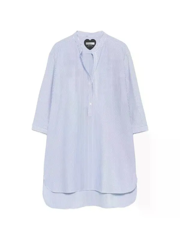 RRD Vertical Stripe Band Collar Shirt - Blue