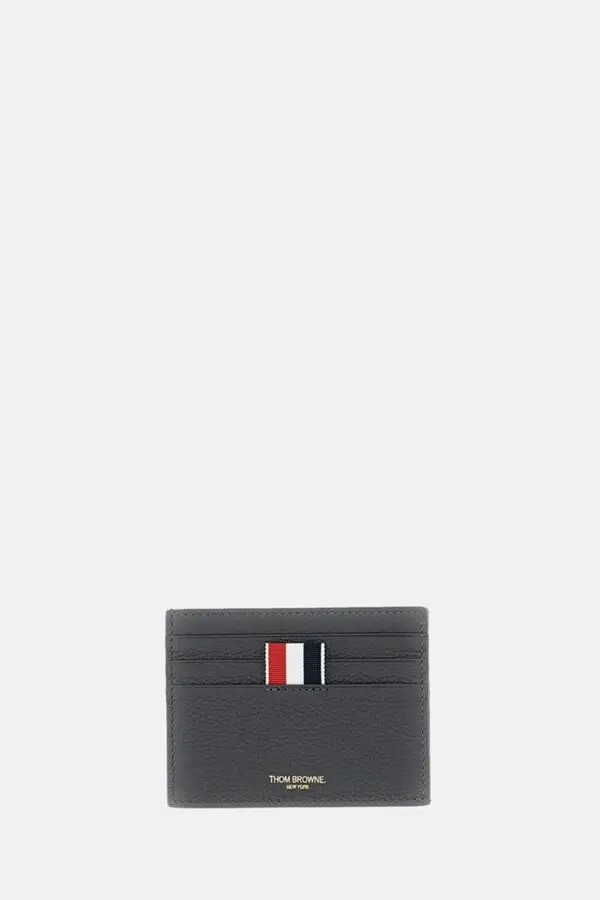 Thom Browne Porta Carte Pelle Soft Pebble Grain - Grigio
