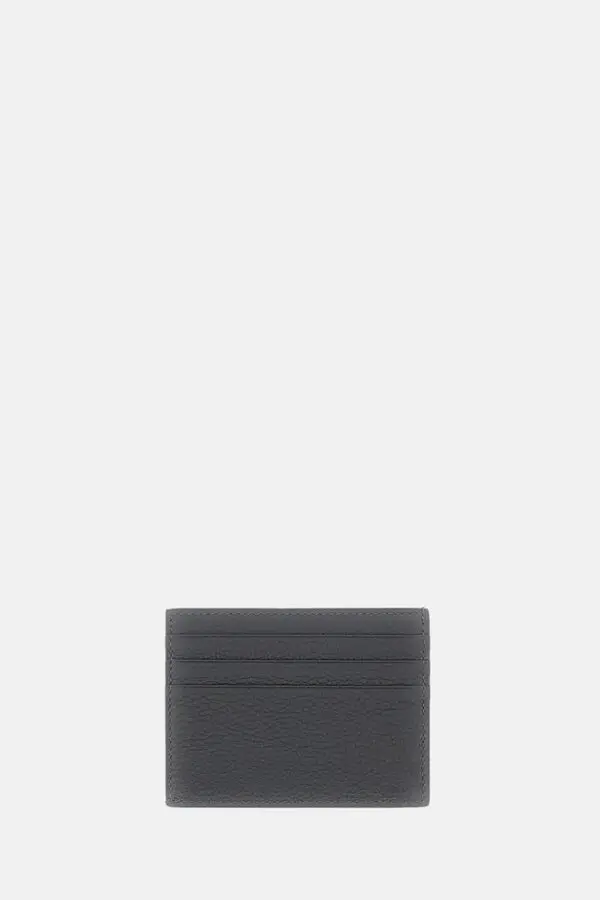 Thom Browne Porta Carte Pelle Soft Pebble Grain - Grigio