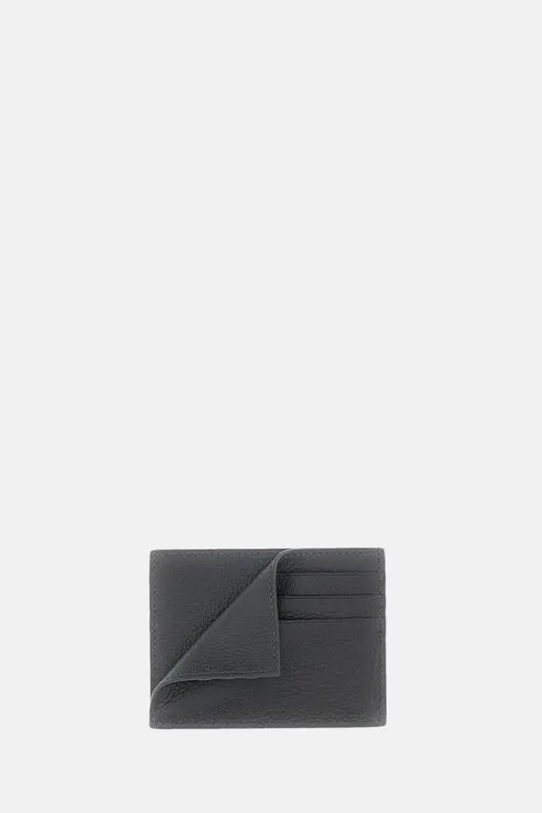 Thom Browne Porta Carte Pelle Soft Pebble Grain - Grigio