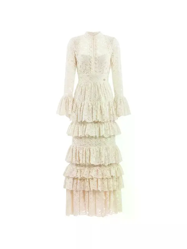 SAIID KOBEISY Ruffled Lace Maxi Dress - Neutrals