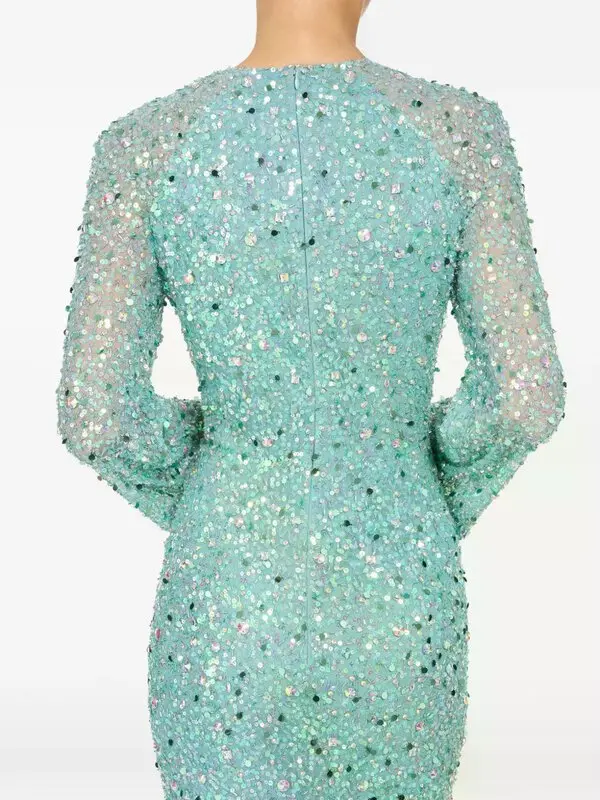 Jenny Packham Embellished Plunge V-neck Long Sleeve Gown