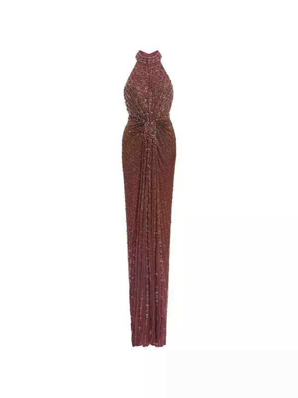 Jenny Packham Sequin-embellished Halterneck Gown - Red