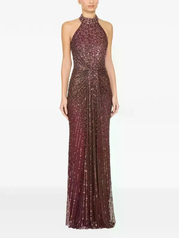 Jenny Packham Embellished Halterneck Gown - Grey