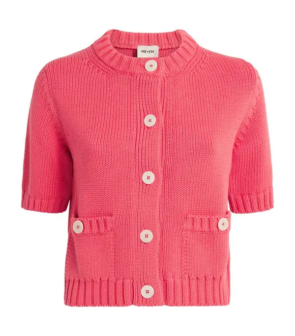 ME+EM Organic Cotton Cropped Short-sleeve Cardigan - Pink