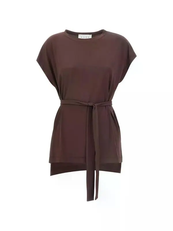 KAOS Belted Cap-sleeve Blouse - Brown