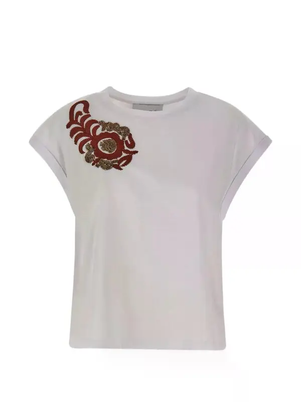 KAOS Floral Embroidered Sequin Embellished T-shirt - White