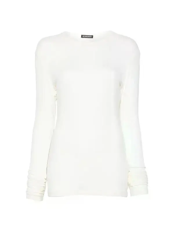 ANN DEMEULEMEESTER Ribbed Knit Crew Neck Long Sleeve Top - White