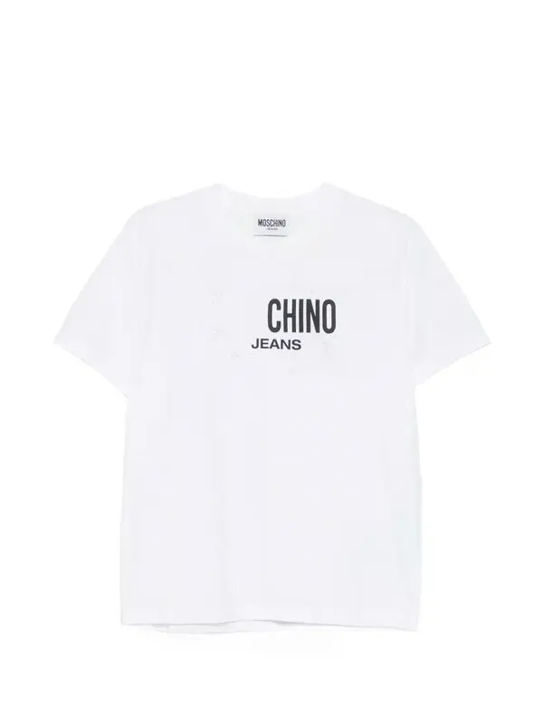Moschino Logo Detail Broderie Anglaise T-shirt - White