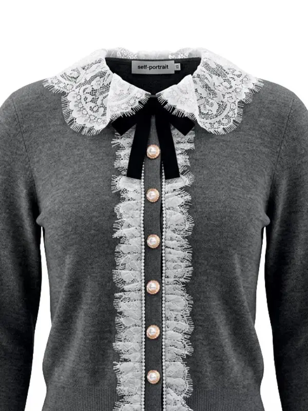 SELF-PORTRAIT Lace-collar Bow-detail Cardigan