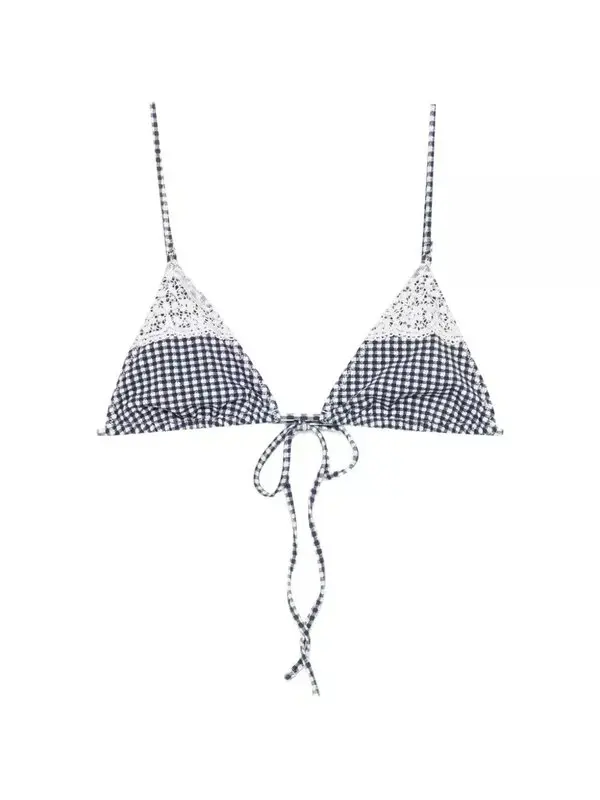 Frankies Bikinis Elena Gingham Lace-trim Bikini Top - Blue