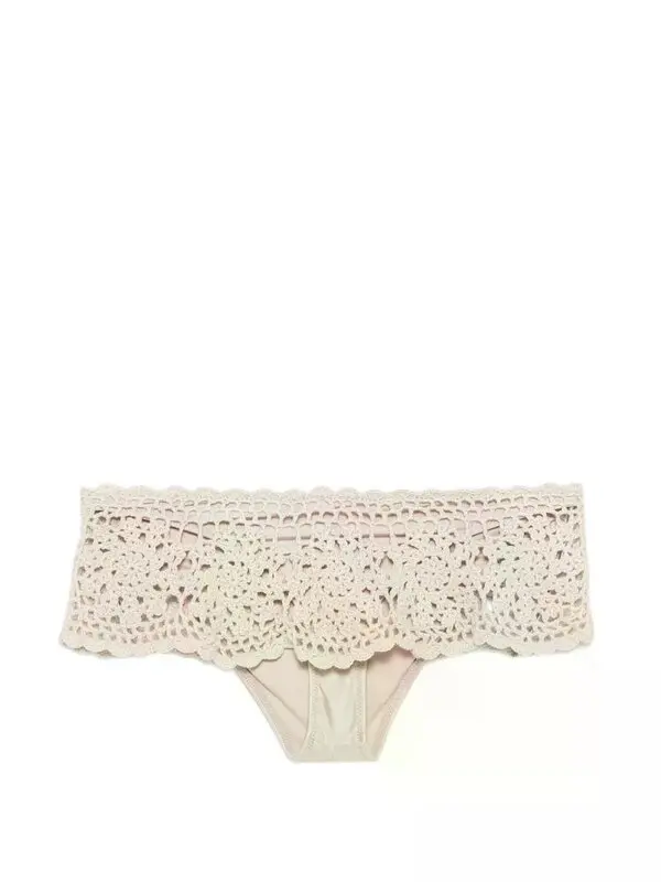 Frankies Bikinis Shelly Crochet-knit Ruffled Bikini Bottoms - Neutrals