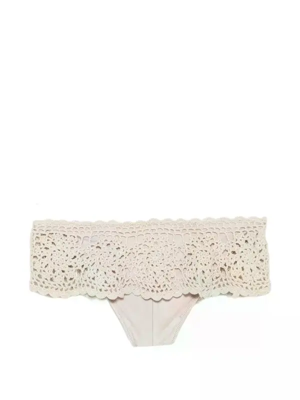 Frankies Bikinis Shelly Crochet-knit Ruffled Bikini Bottoms