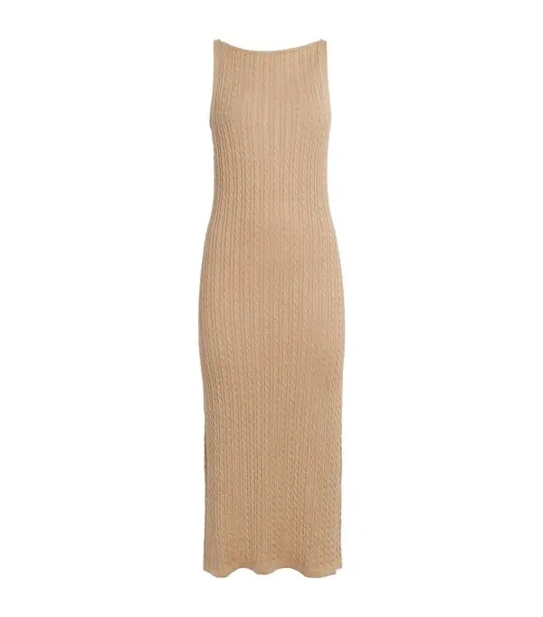 Soft Goat Silk-cashmere Cable-knit Midi Dress - Brown