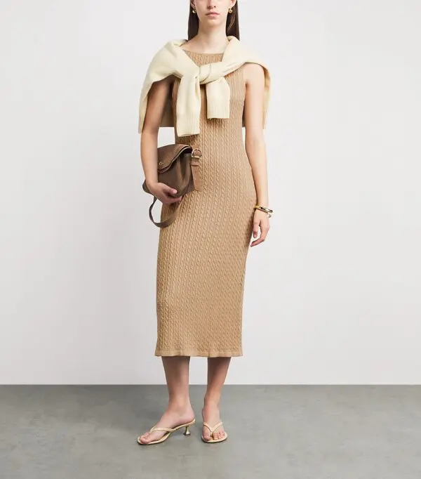 Soft Goat Silk-cashmere Cable-knit Midi Dress - Brown