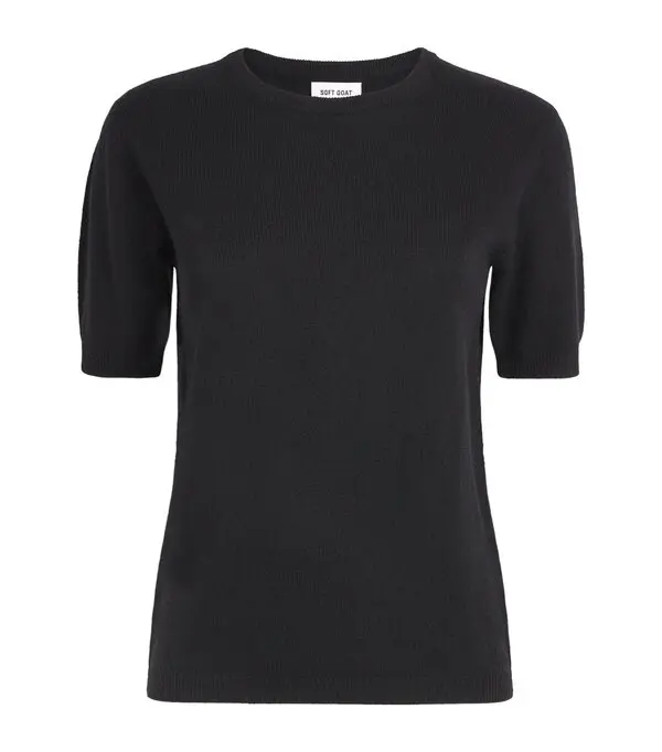 Soft Goat Cashmere Short Sleeve Sweater - Black