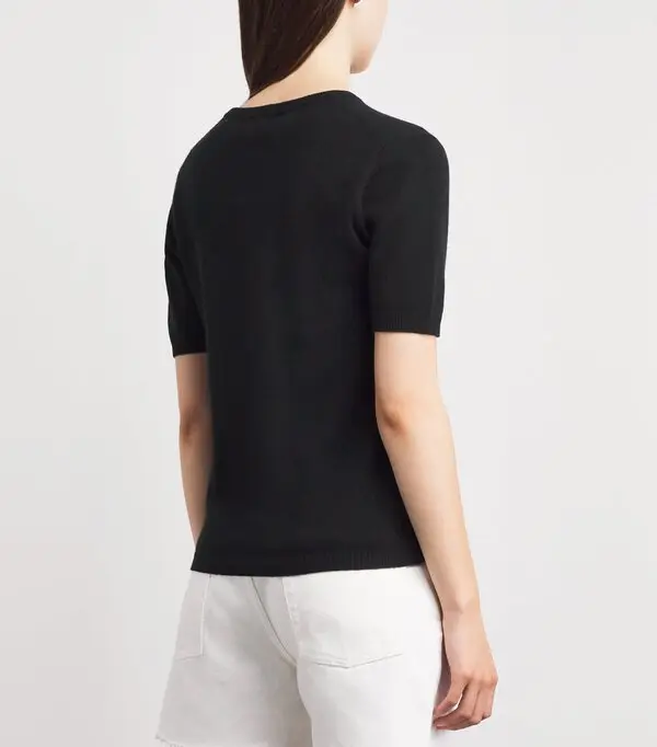 Soft Goat Cashmere Short Sleeve Sweater - Black