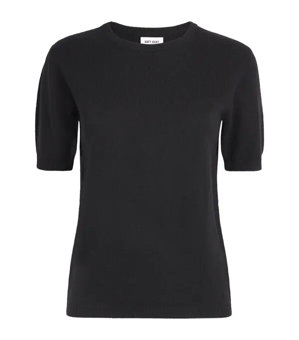 Soft Goat Cashmere Short Sleeve Sweater - Black