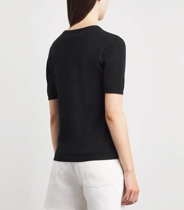 Soft Goat Cashmere Short Sleeve Sweater - Black