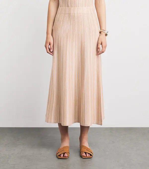 Soft Goat Silk-cashmere Midi Skirt With Stripes