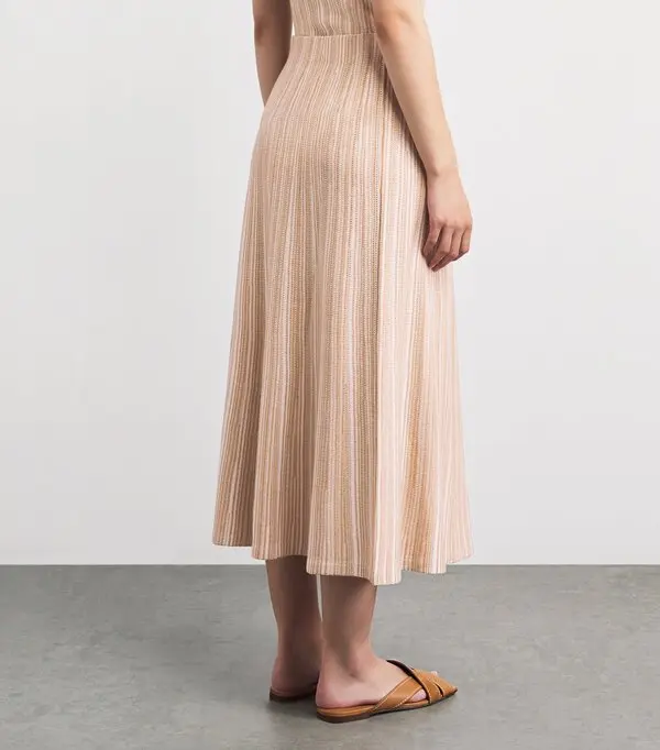 Soft Goat Silk-cashmere Midi Skirt With Stripes
