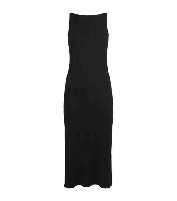 Soft Goat Sleeveless Silk-cashmere Cable-knit Midi Dress - Black
