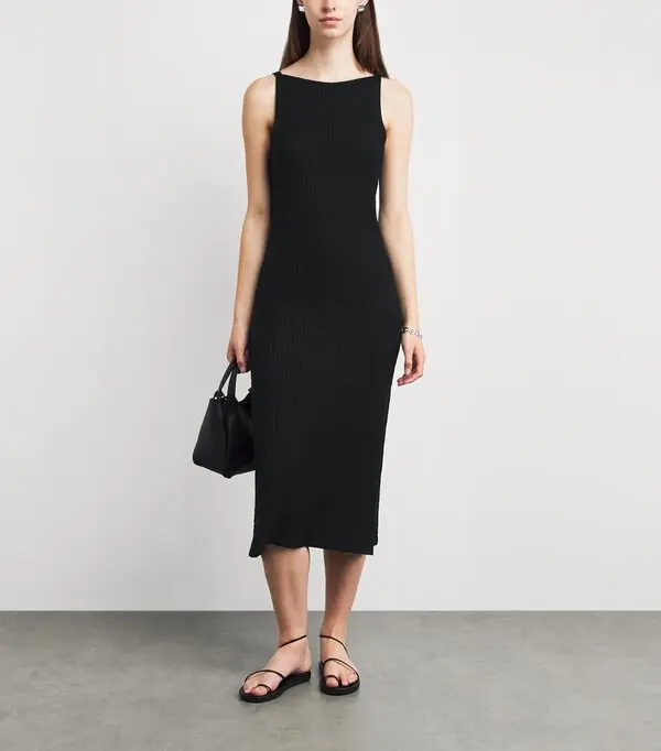Soft Goat Sleeveless Silk-cashmere Cable-knit Midi Dress - Black