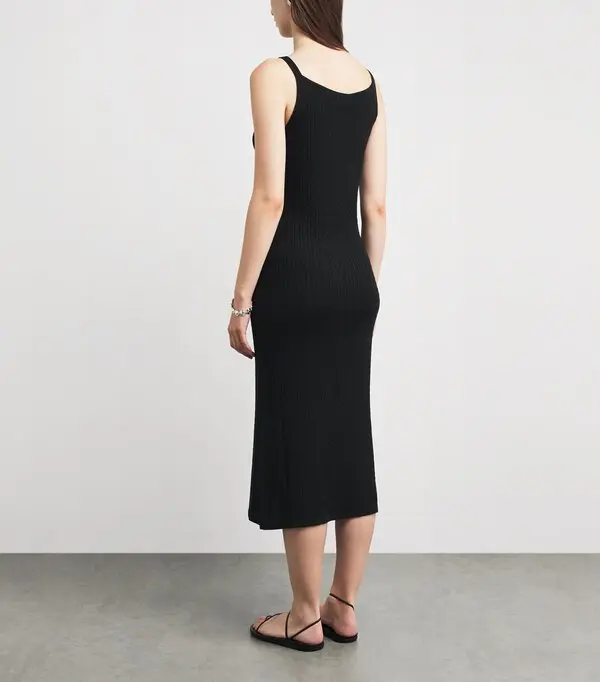 Soft Goat Sleeveless Silk-cashmere Cable-knit Midi Dress - Black