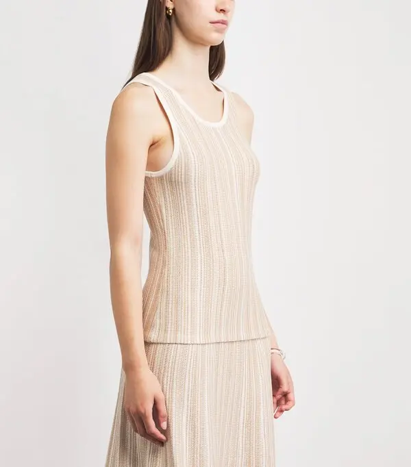 Soft Goat Silk-cashmere Textured Stripe Tank Top