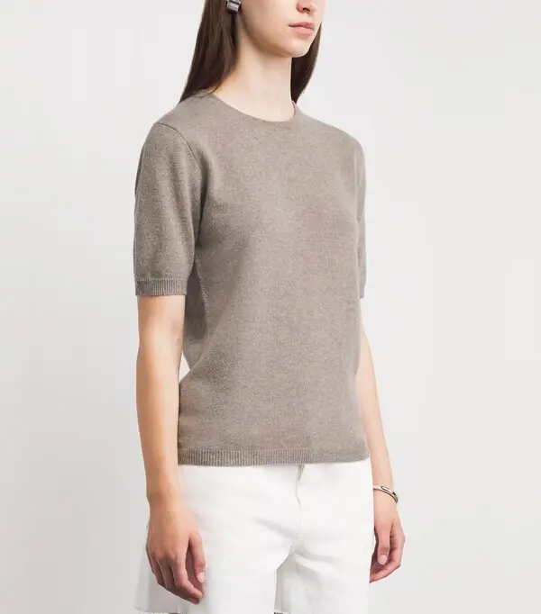 Soft Goat Cashmere Short-sleeve Sweater - Grey