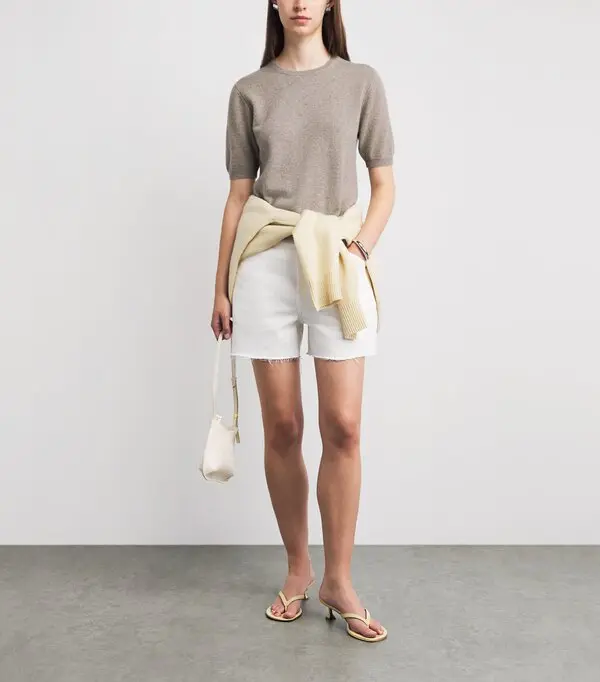 Soft Goat Cashmere Short-sleeve Sweater - Grey