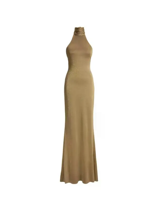 Ralph Lauren Kelsie Metallic Jersey Halterneck Maxi Dress - Yellow