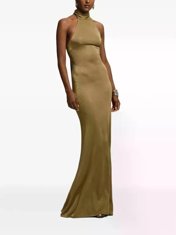 Ralph Lauren Kelsie Metallic Jersey Halterneck Maxi Dress