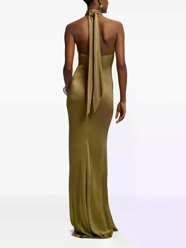 Ralph Lauren Kelsie Metallic Jersey Halterneck Maxi Dress