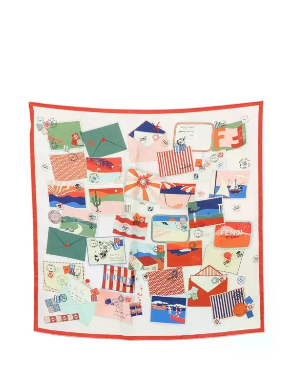 Fendi Ff Logo Postcard-print Scarf - Neutrals