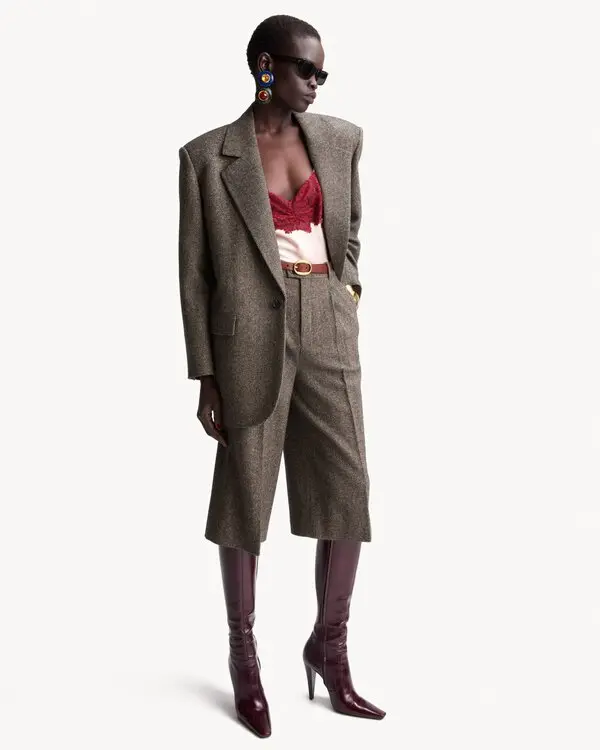 Saint Laurent Culottes In Herringbone Wool