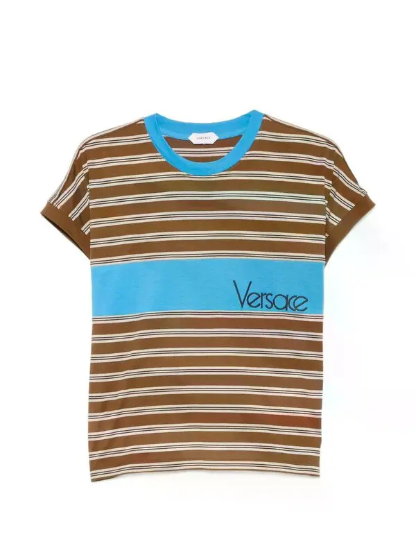 Versace Logo-embroidered Striped T-shirt