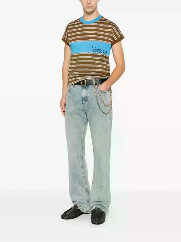 Versace Logo-embroidered Striped T-shirt