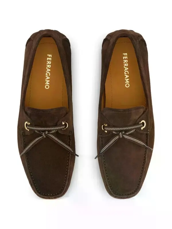 FERRAGAMO Gancini Lace Driver Loafers In Suede