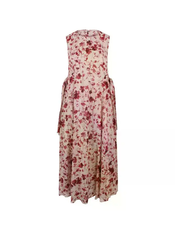 Max Mara Beige Floral Print Tie-waist Dress - Neutrals