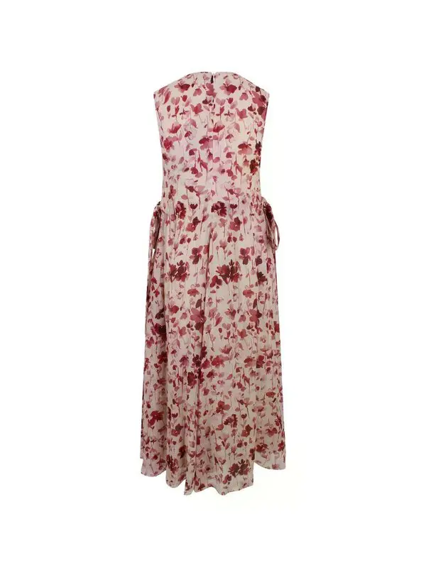 Max Mara Beige Floral Print Tie-waist Dress