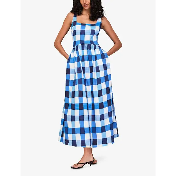 RO&ZO Gingham-print Stretch-cotton Maxi Dress - Blue