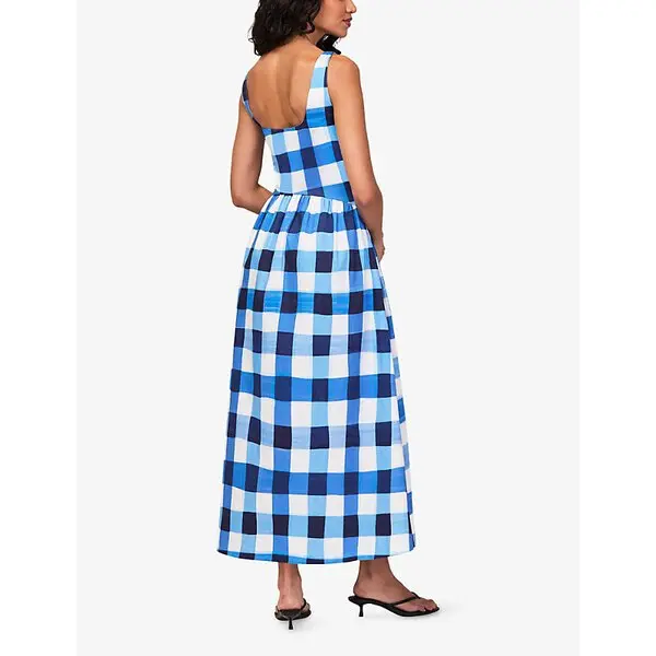 RO&ZO Gingham-print Stretch-cotton Maxi Dress - Blue
